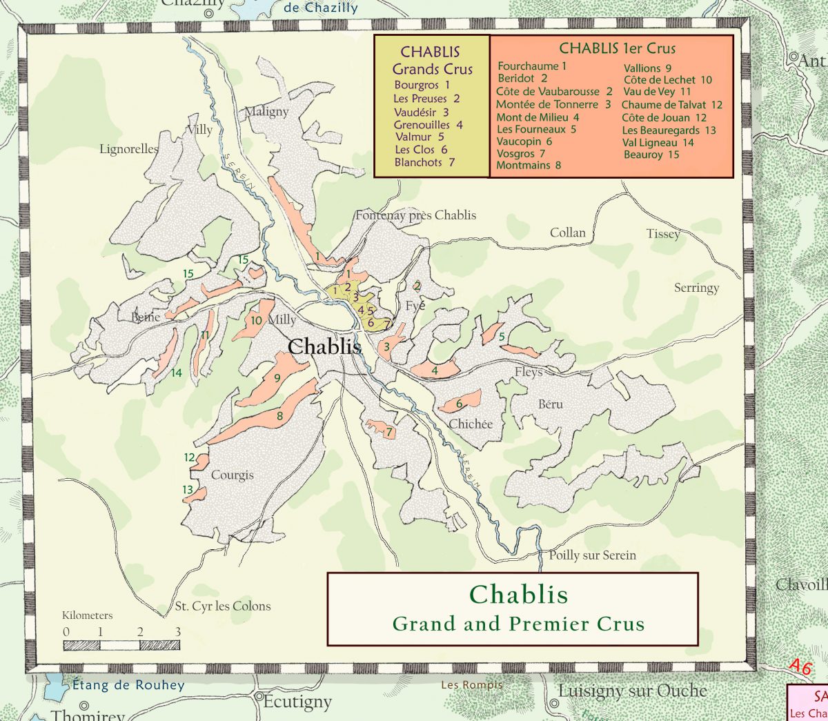 Burgundy Wine Map- The Grand crus of the Cote D'Or and Chablis - Mark P Ryan Artist