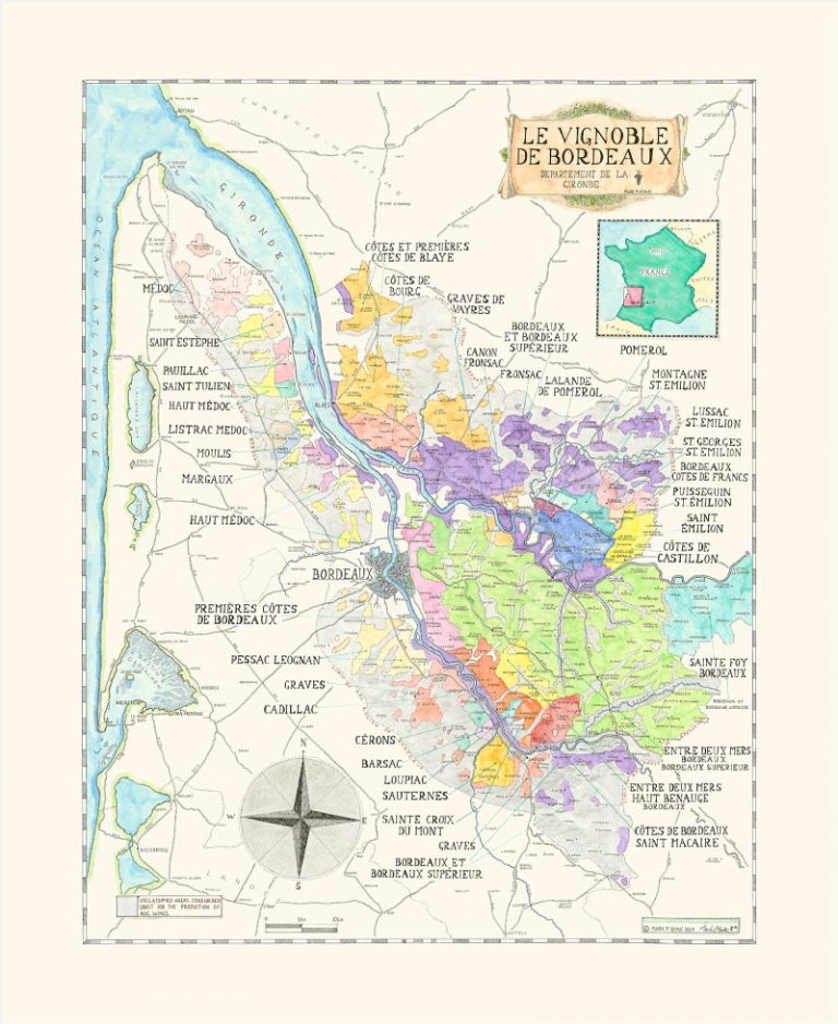 Bordeaux Wine Map - Mark P Ryan Artist