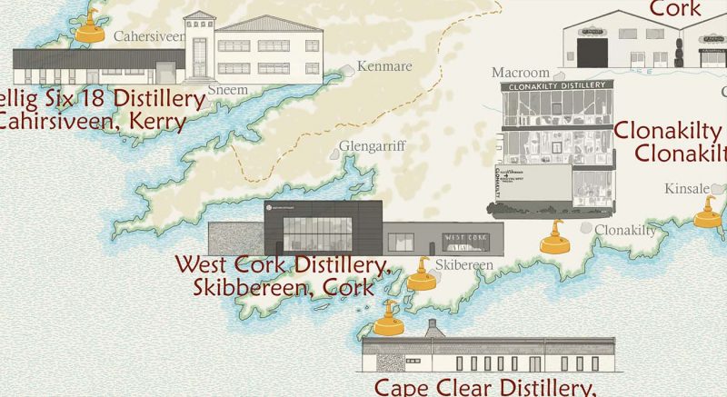 Whiskey Distilleries Of Ireland Map - Mark P Ryan Artist