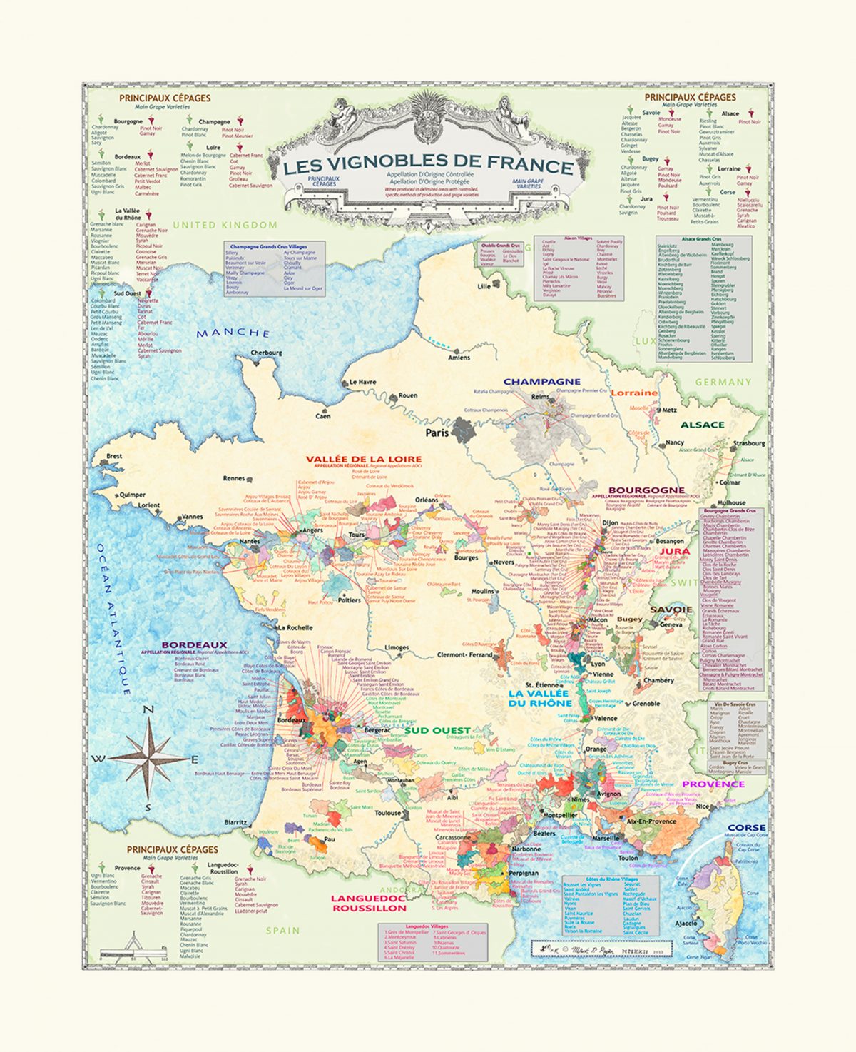 Wine Map Of France - Mark P Ryan Artist